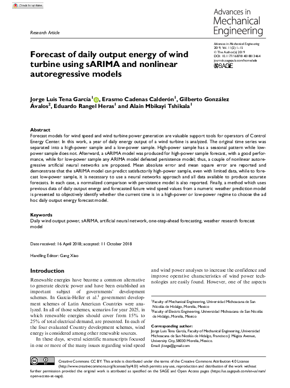 Pdf Forecast Of Daily Output Energy Of Wind Turbine Using Sarima And Nonlinear Autoregressive 5584