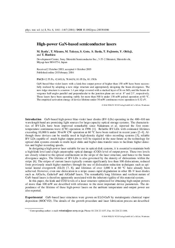 (PDF) High-power GaN-based semiconductor lasers