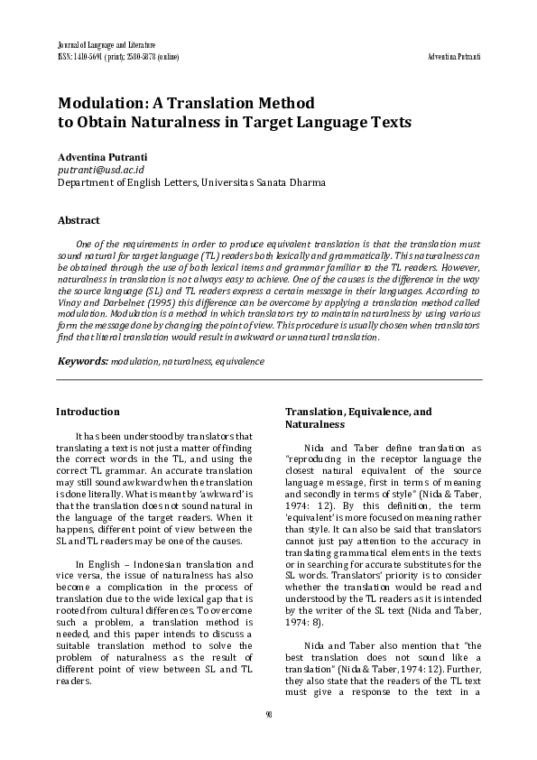 (PDF) Modulation: A Translation Method to Obtain Naturalness in Target ...