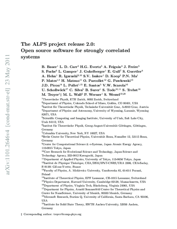 (PDF) The ALPS project release 1.3: Open-source software for strongly ...
