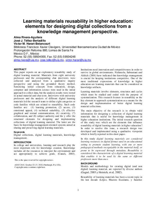 (PDF) Learning materials reusability in higher education: Elements for ...