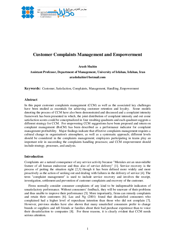 (PDF) Customer Complaints Management and Empowerment