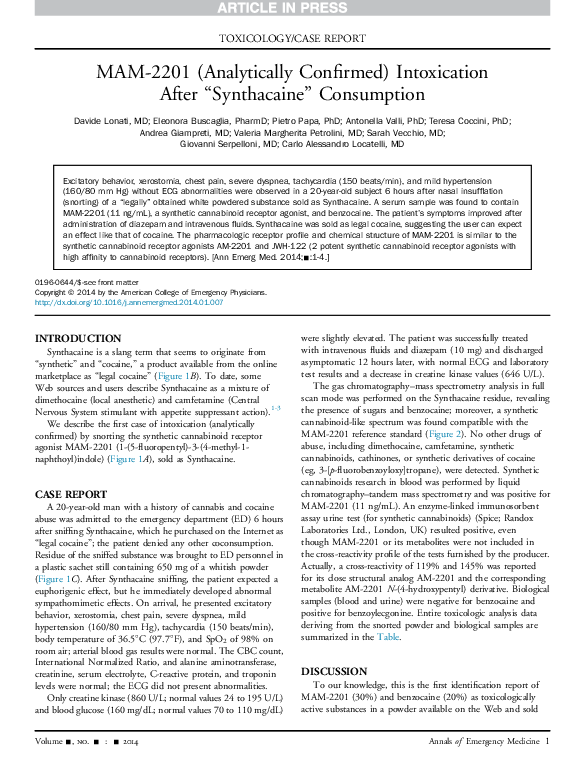 (PDF) MAM-2201 (Analytically Confirmed) Intoxication After “Synthacaine ...
