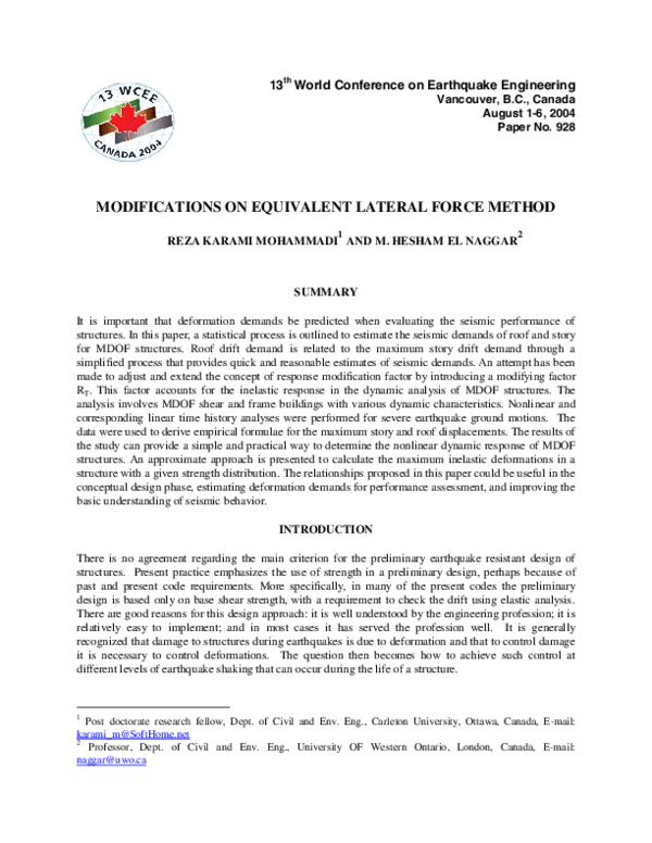 (PDF) Modifications on equivalent lateral force method