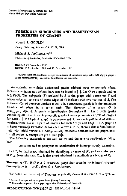 (PDF) Forbidden subgraphs and Hamiltonian properties of graphs