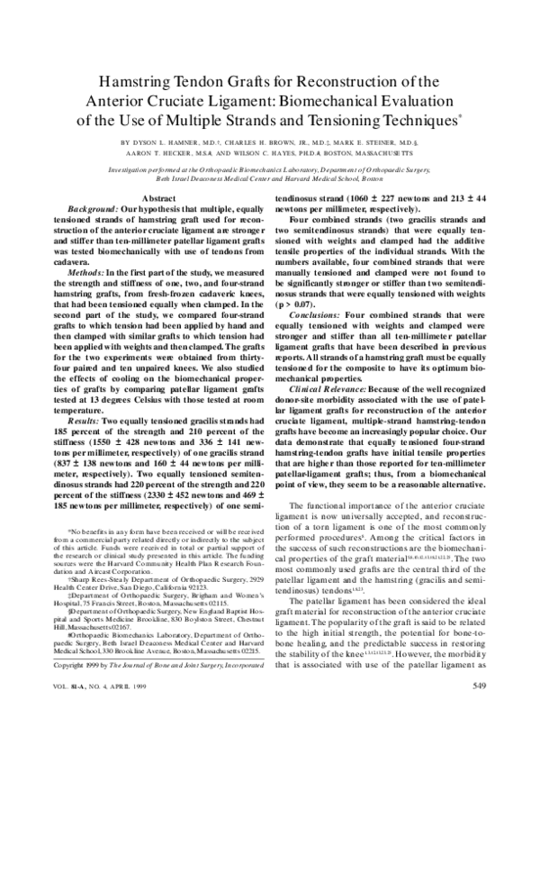 (PDF) Hamstring Tendon Grafts for Reconstruction of the Anterior ...