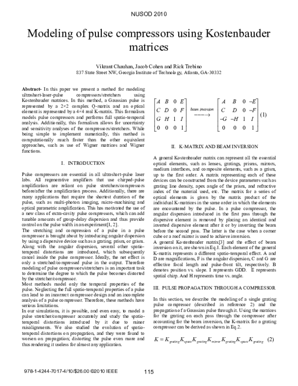 (PDF) Modeling of pulse compressors using Kostenbauder matrices