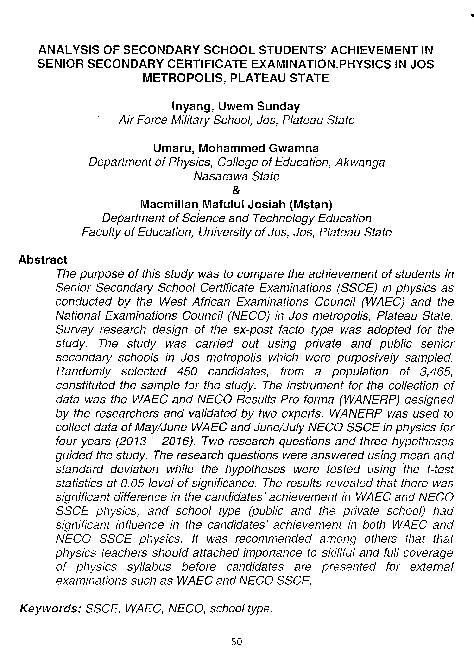 (PDF) Analysis of secondary school students' achievement in senior ...