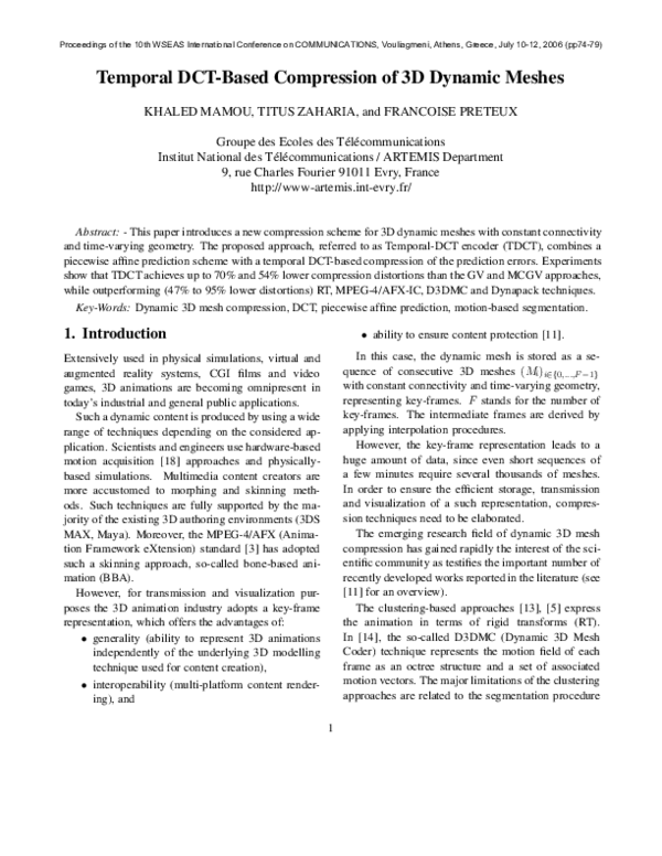 (PDF) Temporal DCT-based compression of 3D dynamic meshes