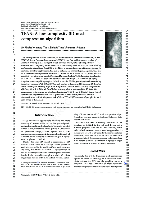 (PDF) TFAN: A low complexity 3D mesh compression algorithm