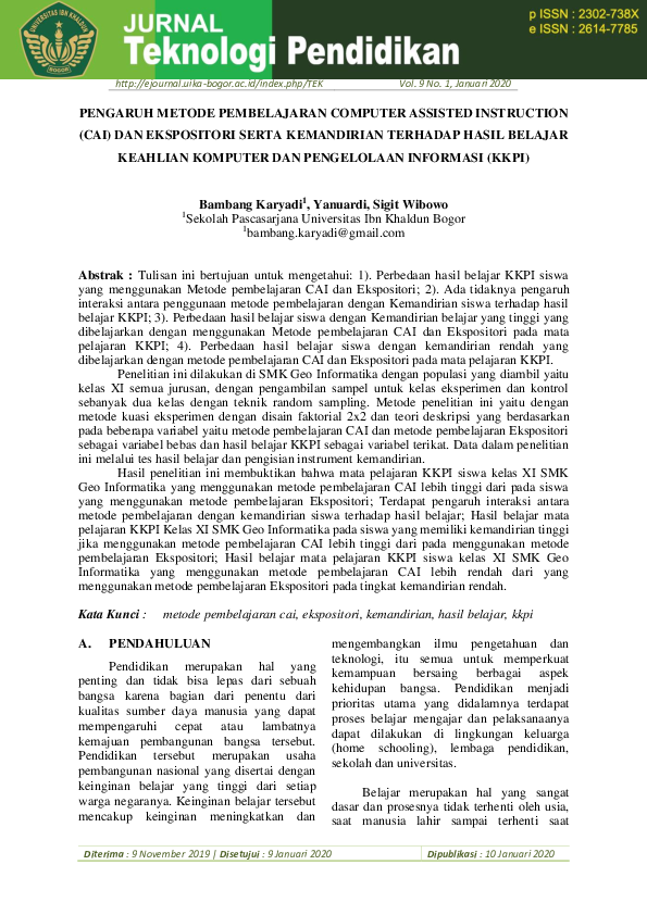 (PDF) Pengaruh Metode Pembelajaran Computer Assisted Instruction (Cai ...