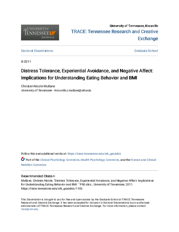 (PDF) Distress Tolerance, Experiential Avoidance, and Negative Affect ...