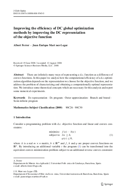 (PDF) Improving the efficiency of DC global optimization methods by ...