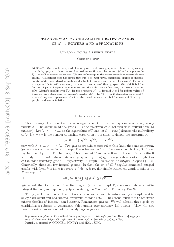 (PDF) The spectra of generalized Paley graphs of q^ℓ+1 powers and ...