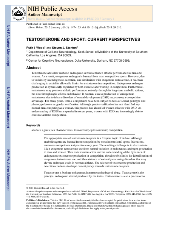 (PDF) Testosterone and sport: Current perspectives