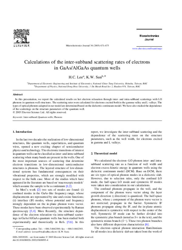 (PDF) Calculations of the inter-subband scattering rates of electrons ...