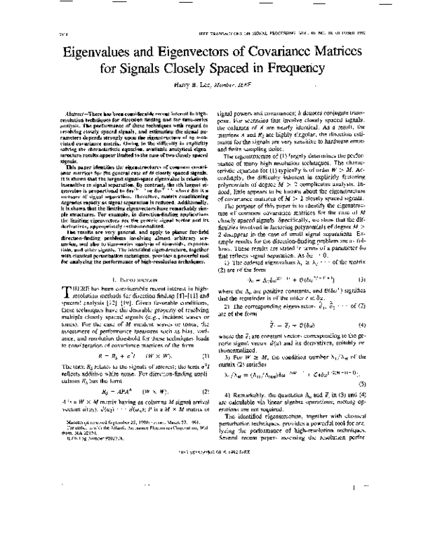 Pdf Eigenvalues And Eigenvectors Of Covariance Matrices For Signals