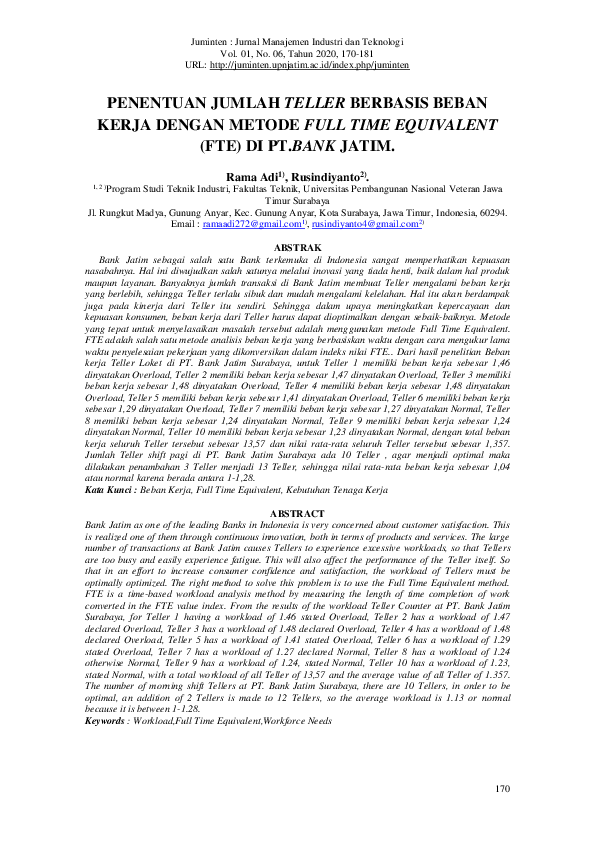 (PDF) Penentuan Jumlah Teller Berbasis Beban Kerja Dengan Metode Full ...