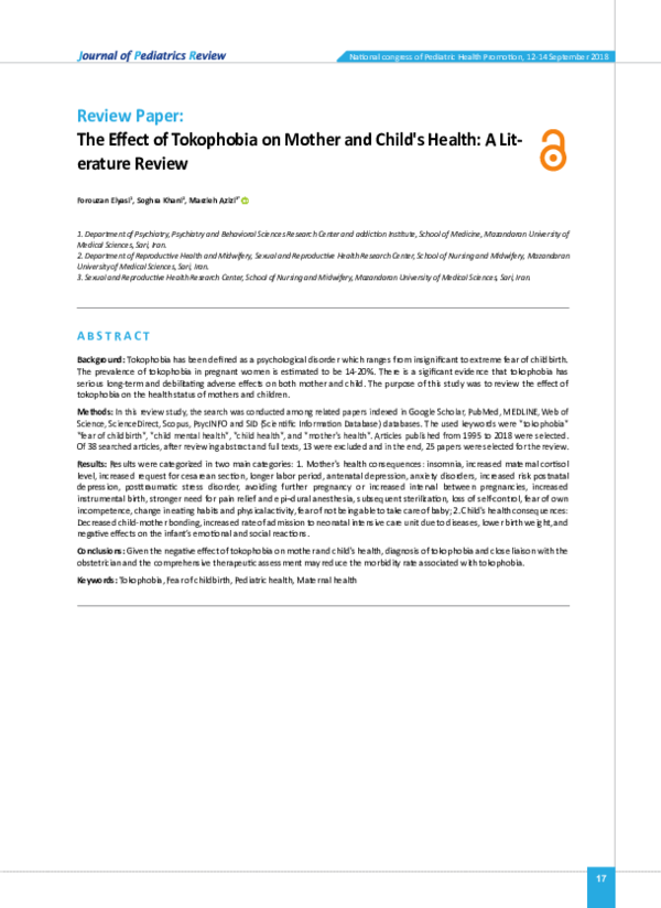 (PDF) The Effect of Tokophobia on Mother and Child's Health: A ...