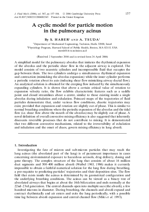 (PDF) A cyclic model for particle motion in the pulmonary acinus