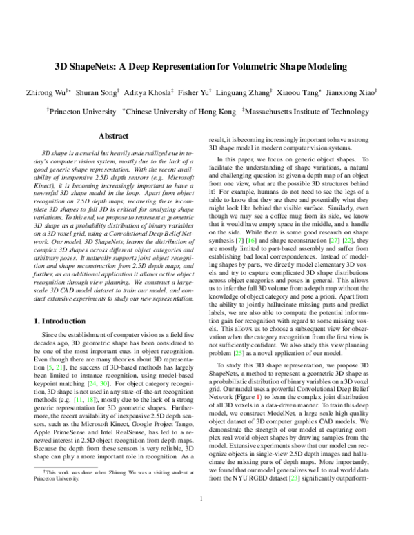 (PDF) A Deep Representation for Volumetric Shape Modeling