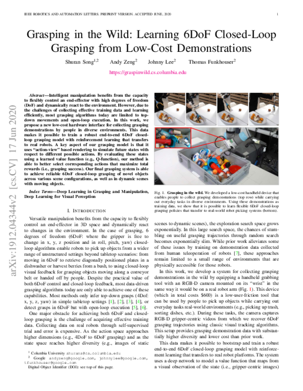 (PDF) Grasping in the Wild:Learning 6DoF Closed-Loop Grasping from Low-Cost Demonstrations