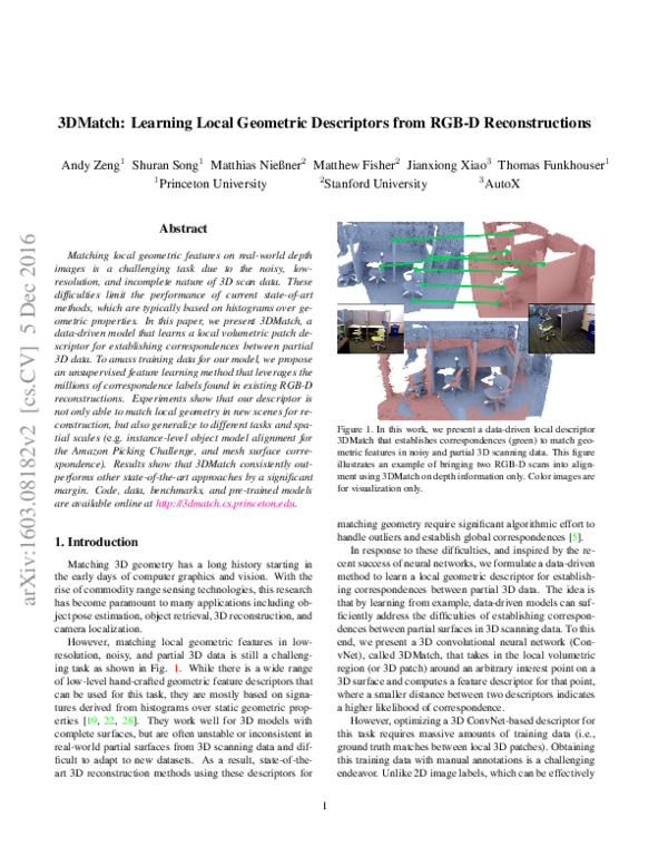 (PDF) 3DMatch: Learning Local Geometric Descriptors from RGB-D Reconstructions
