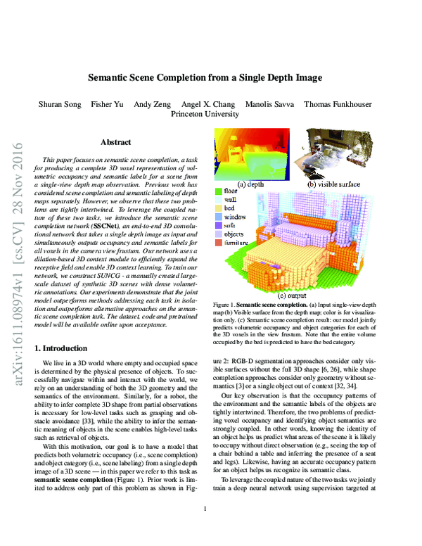 (PDF) Semantic Scene Completion from a Single Depth Image