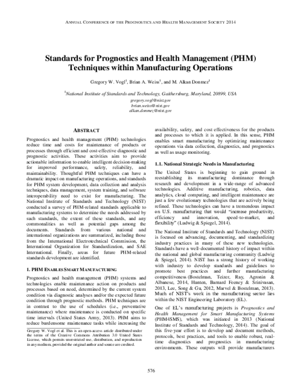 (PDF) Standards for Prognostics and Health Management (PHM) Techniques ...