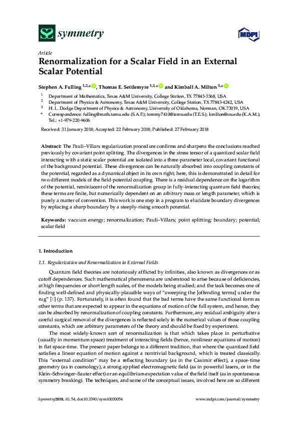 Pdf Renormalization For A Scalar Field In An External Scalar Potential