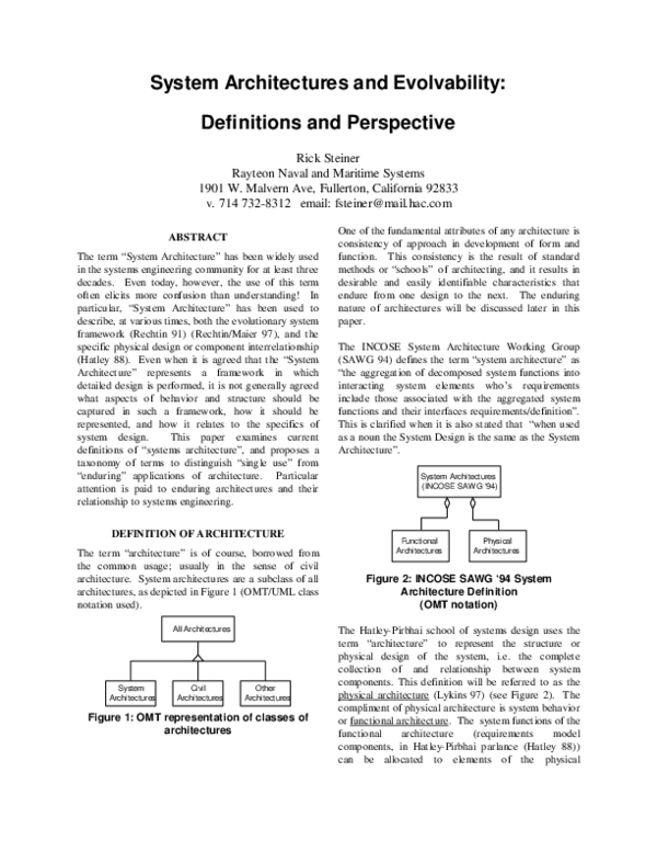 (PDF) System Architectures and Evolvability: Definitions and Perspective