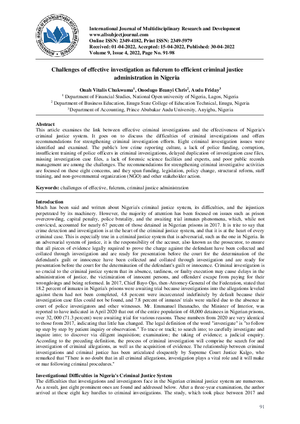 (PDF) Challenges of effective investigation as fulcrum to efficient ...