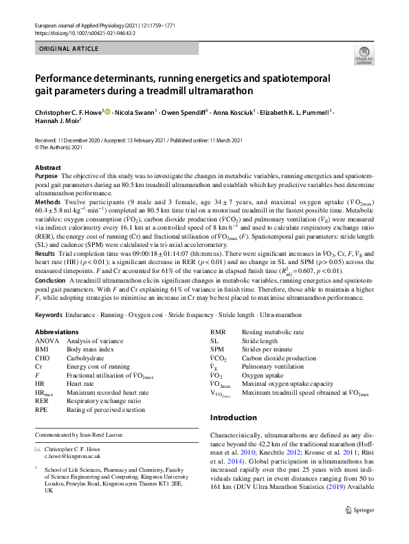 (PDF) Performance determinants, running energetics and spatiotemporal gait parameters during a ...