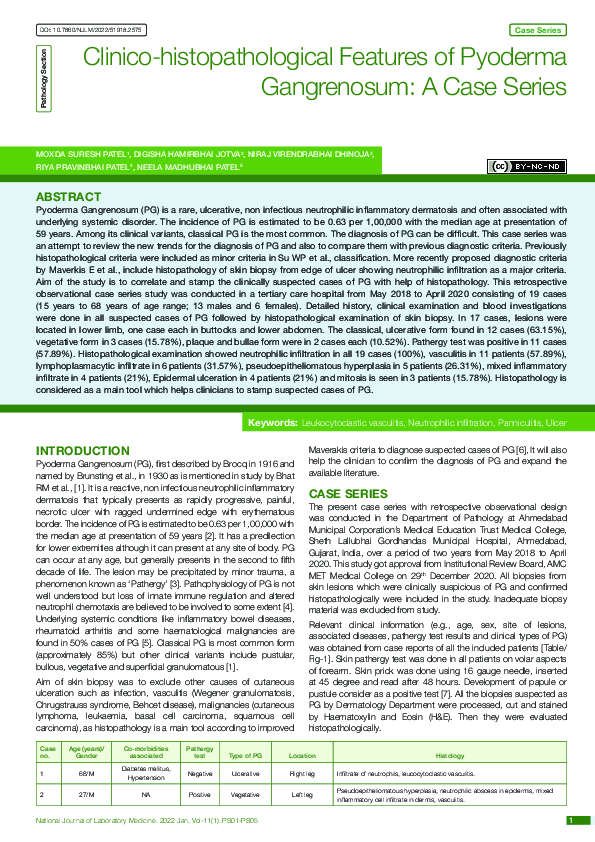 Pdf Clinico Histopathological Features Of Pyoderma Gangrenosum A Case Series
