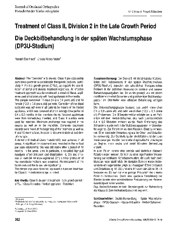 (PDF) Treatment of Class II, division 2 in the late growth period