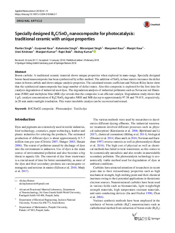 (PDF) Specially designed B4C/SnO2 nanocomposite for photocatalysis ...