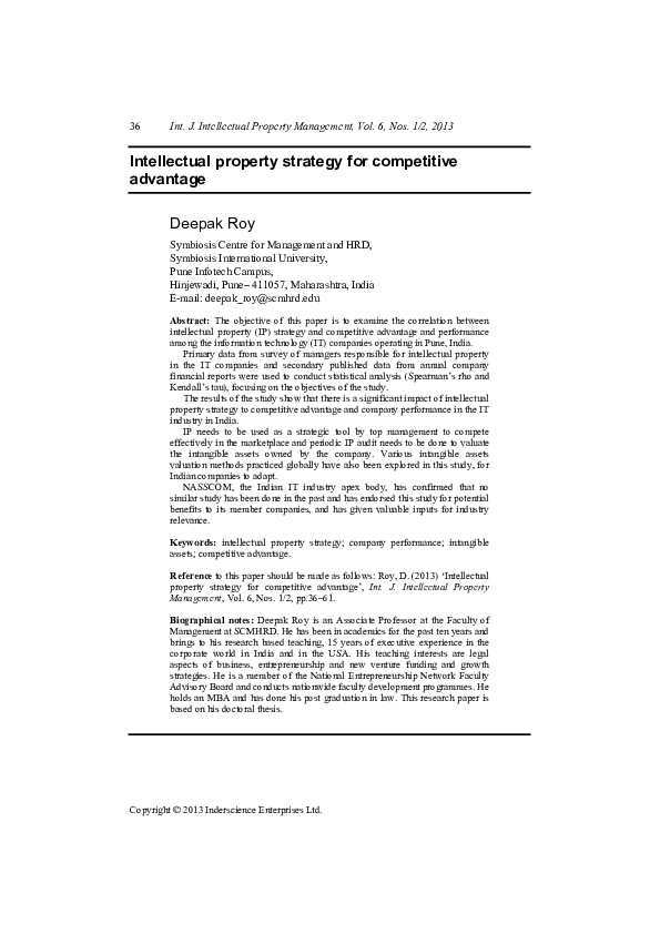 (PDF) Intellectual property strategy for competitive advantage