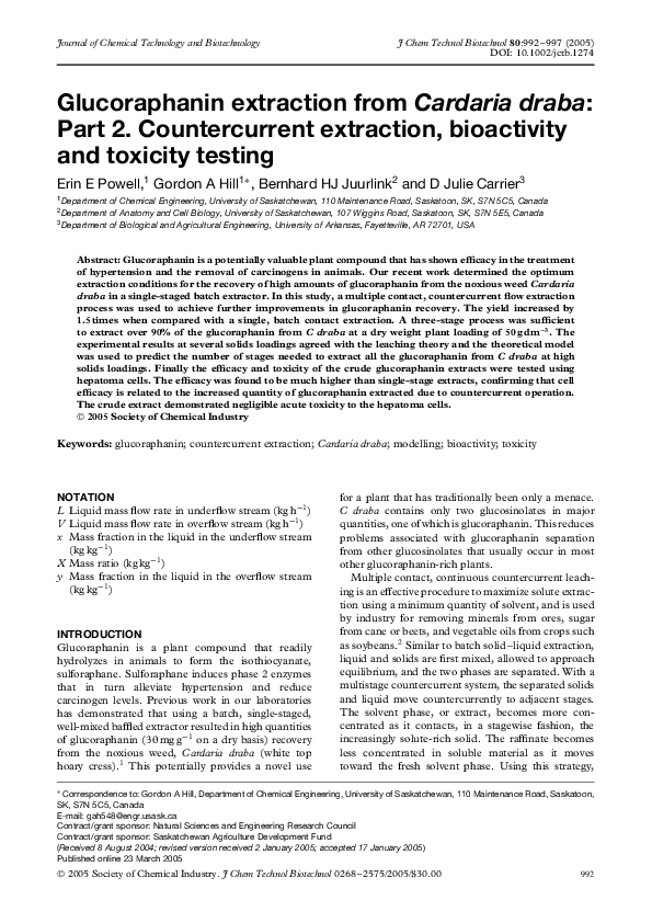 (PDF) Glucoraphanin extraction fromCardaria draba: Part 2. Countercurrent extraction ...