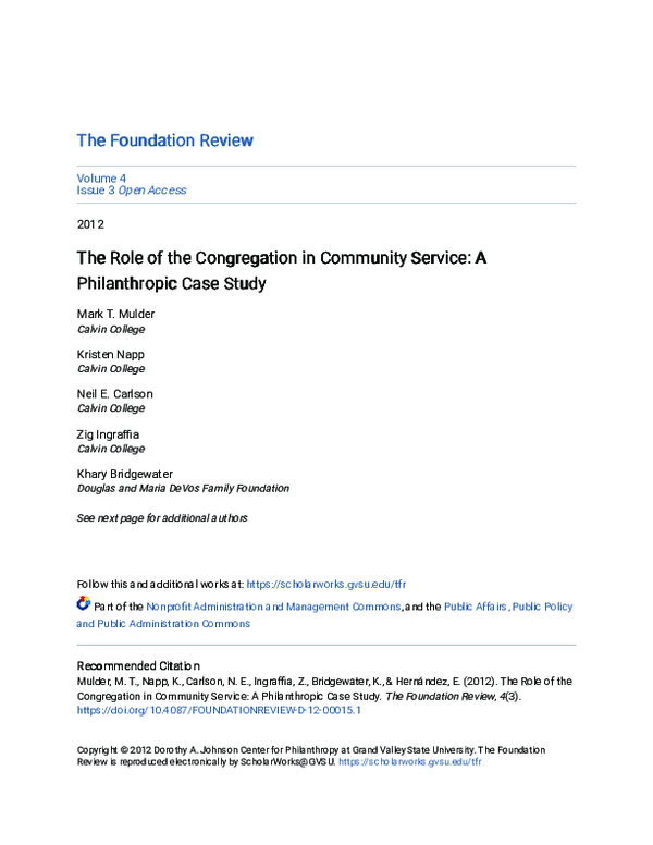 (PDF) The Role of the Congregation in Community Service: A ...