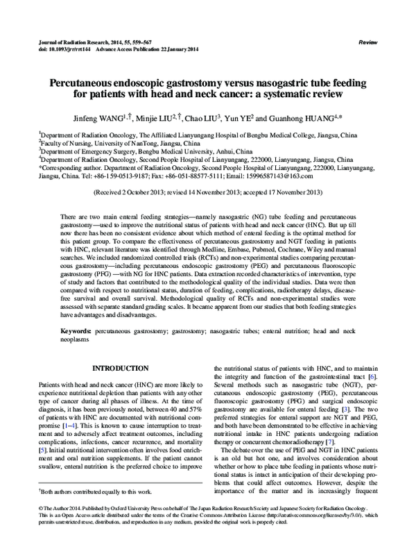 (PDF) Percutaneous endoscopic gastrostomy versus nasogastric tube ...