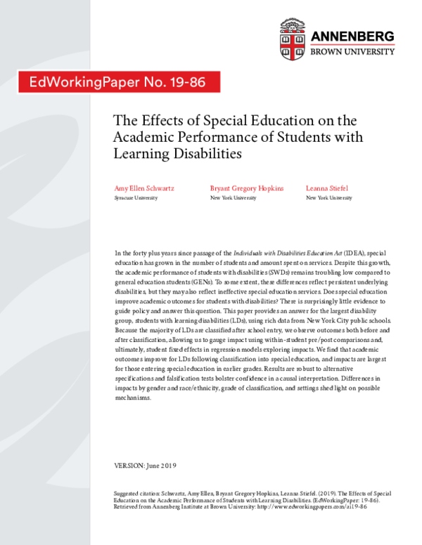 (PDF) The Effects of Special Education on the Academic Performance of ...