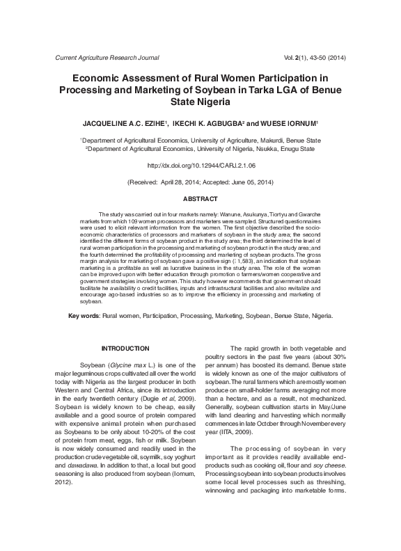 (PDF) Economic Assessment of R ural Women Participation in Processing ...