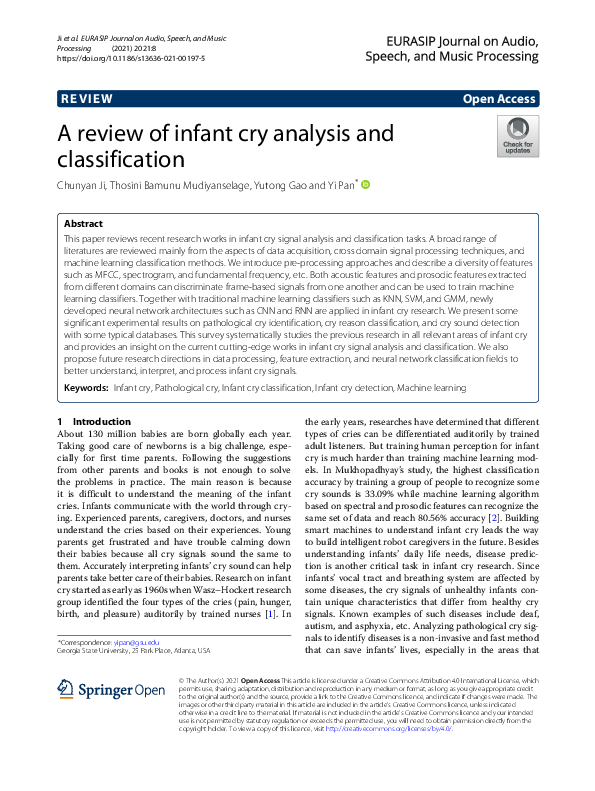 Pdf A Review Of Infant Cry Analysis And Classification