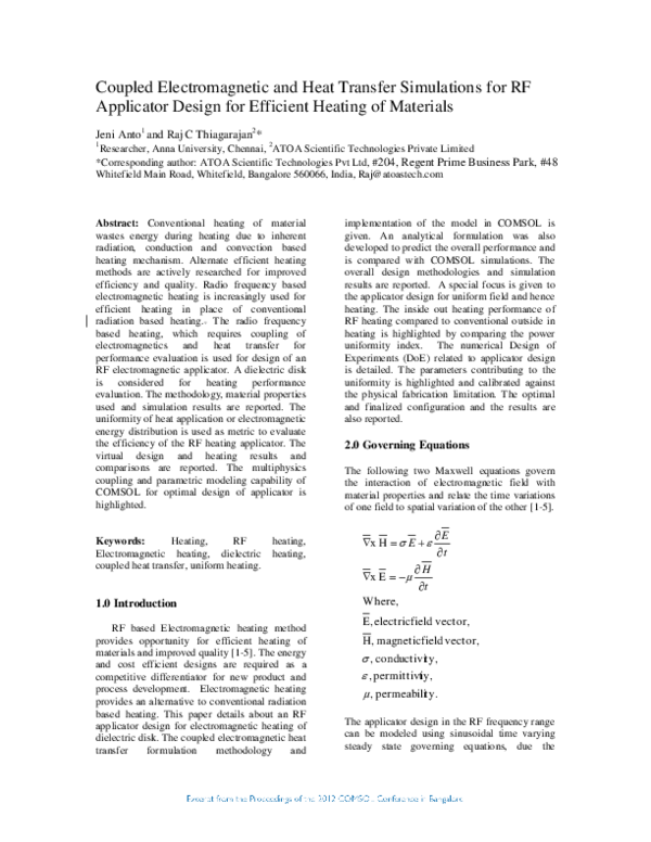 Pdf Coupled Electromagnetic And Heat Transfer Simulations For Rf Applicator Design For