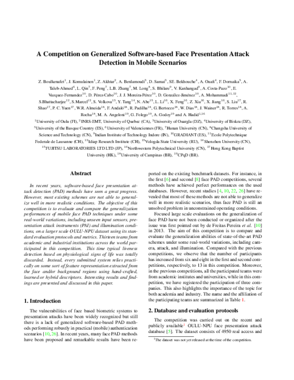 (PDF) A competition on generalized software-based face presentation attack detection in mobile ...
