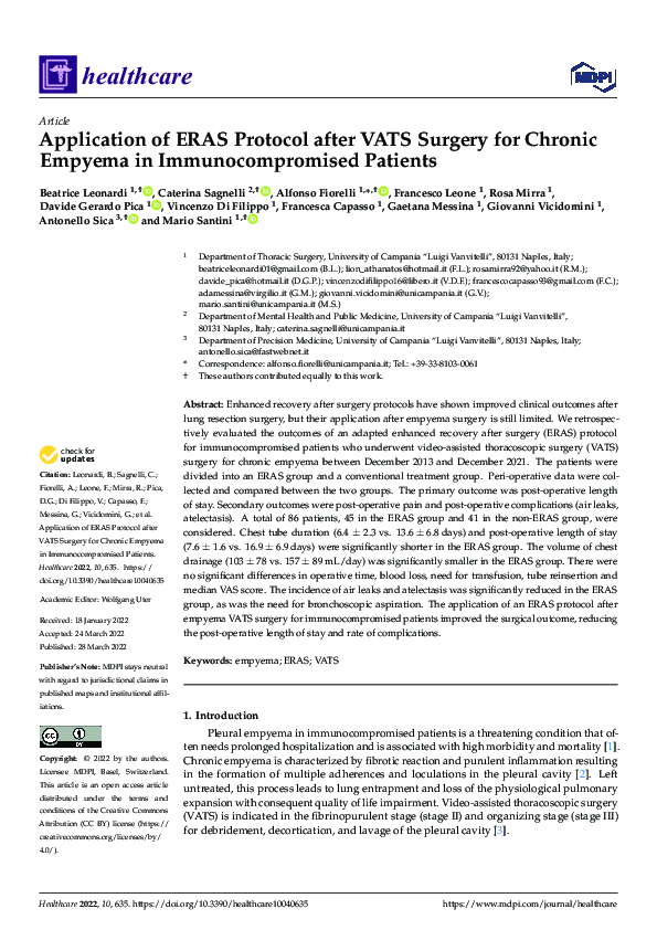 (PDF) Application of ERAS Protocol after VATS Surgery for Chronic ...