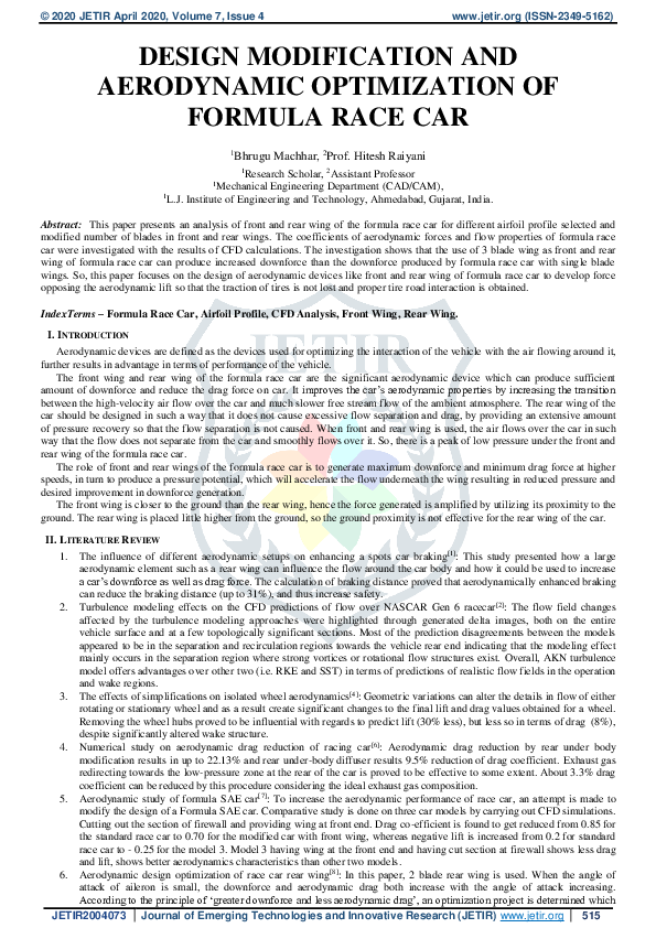 (PDF) Design Modification and Aerodynamic Optimization of Formula Race Car