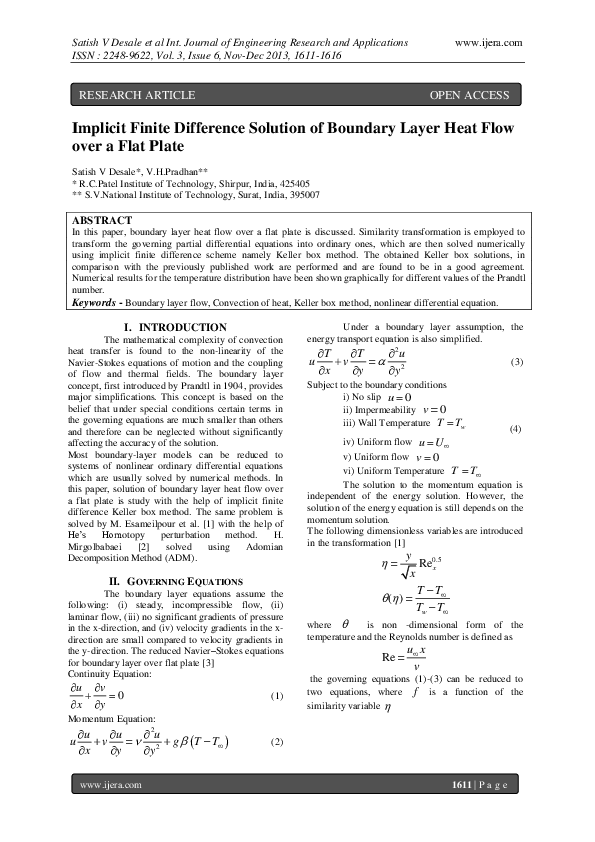 (PDF) Implicit Finite Difference Solution of Boundary Layer Heat Flow ...