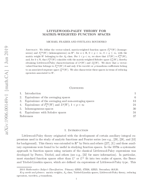 Pdf Littlewoodpaley Theory For Matrix Weighted Function Spaces