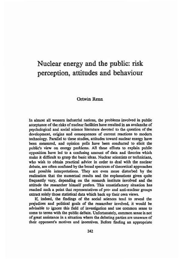 (PDF) Nuclear energy and the public : risk perception, attitudes and ...